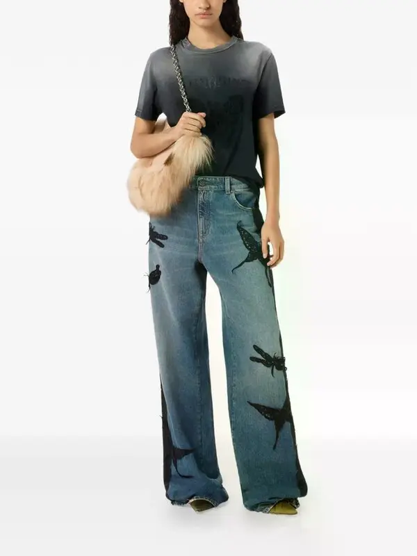 Blumarine Lace Trim Butterfly Jeans