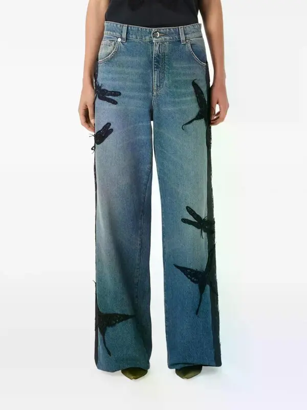 Blumarine Lace Trim Butterfly Jeans