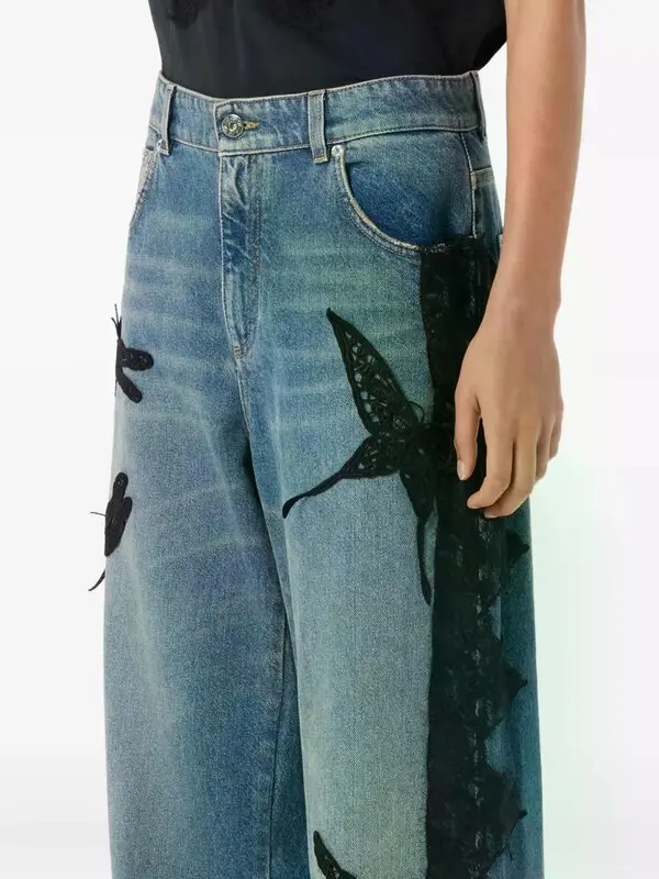 Blumarine Lace Trim Butterfly Jeans