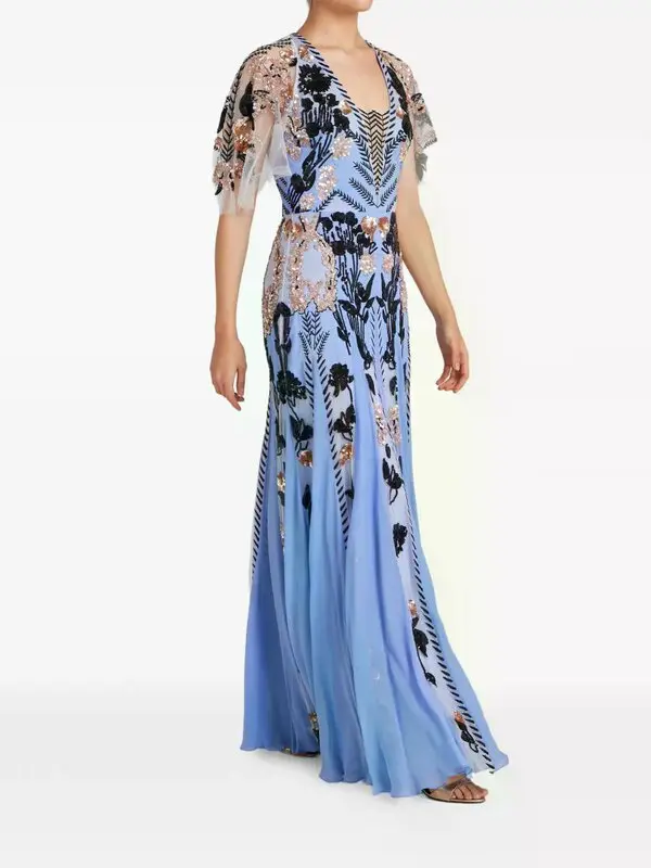 corset dress with puff sleeves Colorful Garden Floral Lace Prom Dress Slit ARD2770 Blooming romantic charm Knee Length Matte Silver Color:Lilac Fade valentines_c