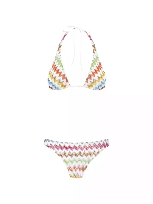 Missoni Lamé Viscose Bikini With Micro Zigzag Pattern - White