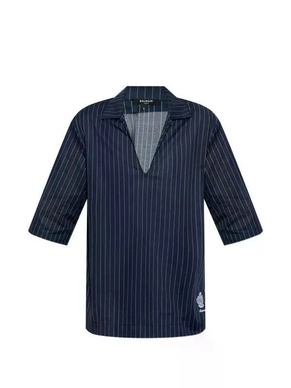 Balmain Pinstripe V-neck T-shirt - Blue