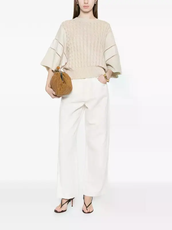 Max Mara Cable-knit Panelled Sweater - Neutrals