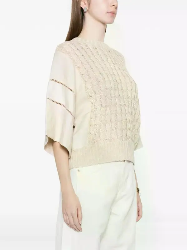 Max Mara Cable-knit Panelled Sweater - Neutrals
