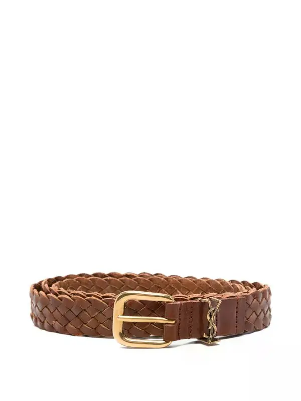 Saint Laurent Braided Buckle Belt - Brown