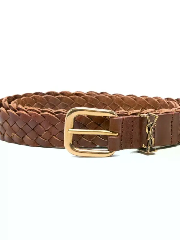 Saint Laurent Braided Buckle Belt - Brown