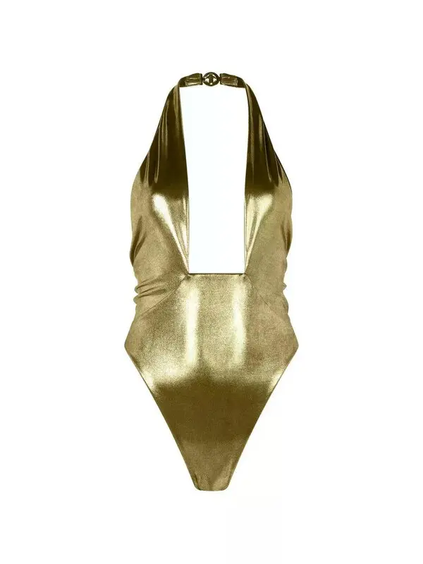 Roberto Cavalli Geometric Neckline One-piece Swimsuit - Gold