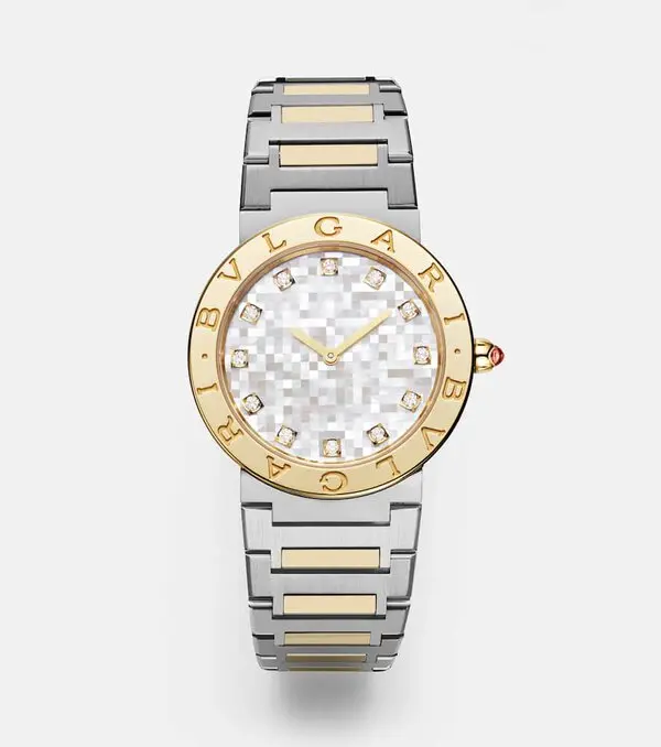 BVLGARI 18kt Gold And Stainless Steel Watch With Diamonds - Silver