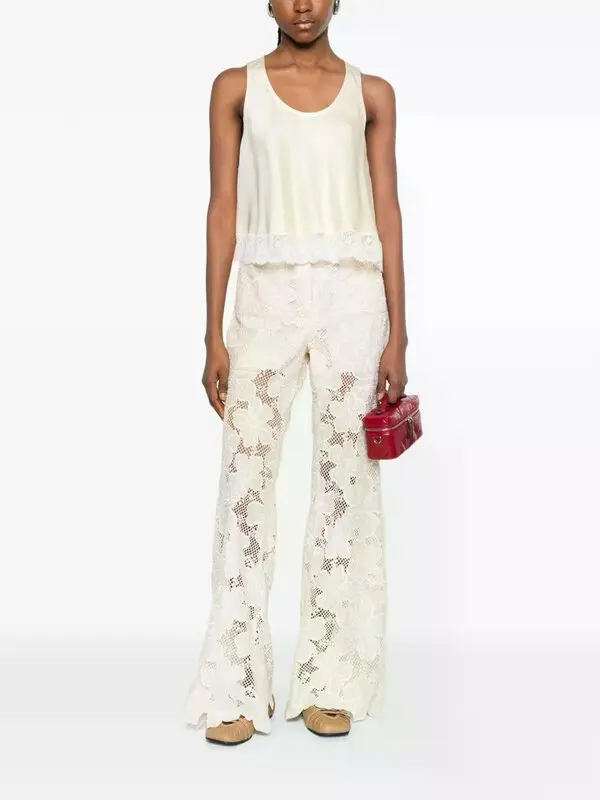 Sandro Embroidered Guipure Lace Trousers - Neutrals
