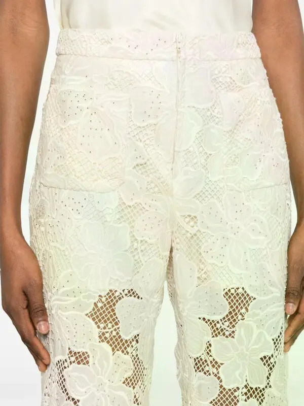 Sandro Embroidered Guipure Lace Trousers - Neutrals
