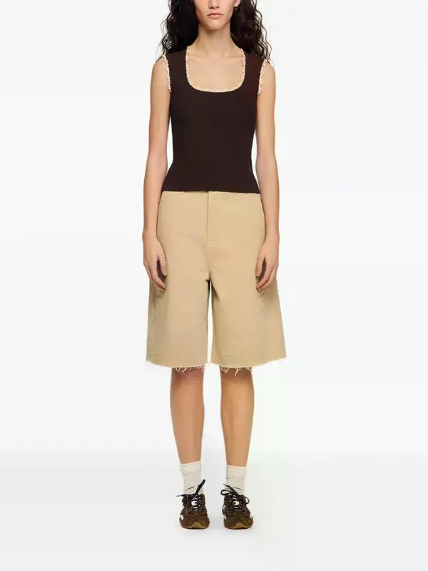 Sandro Sleeveless Ribbed Top With Crochet Trim - Brown