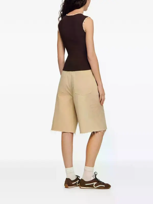 Sandro Sleeveless Ribbed Top With Crochet Trim - Brown