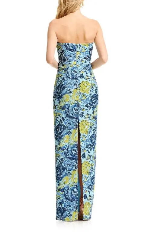 Dress The Population Beaded Floral Strapless Gown - Sky Multi