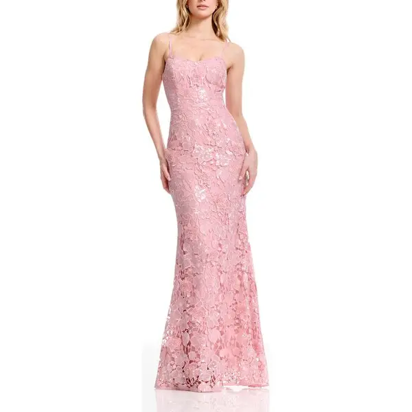 Dress The Population Giovanna Sequin Floral Lace Mermaid Gown - Blush