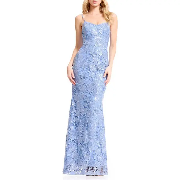 Dress The Population Giovanna Sequin Floral Lace Mermaid Gown - Sky