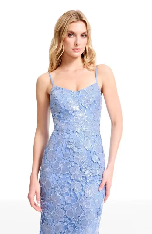 Dress The Population Giovanna Sequin Floral Lace Mermaid Gown - Sky