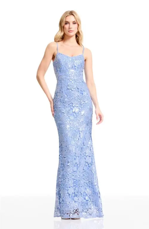 Dress The Population Giovanna Sequin Floral Lace Mermaid Gown - Sky