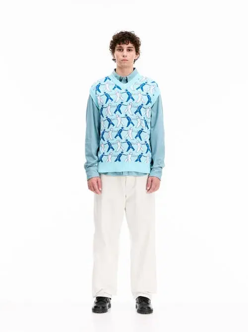 VOWELS Jacquard Knit Vest - Blue