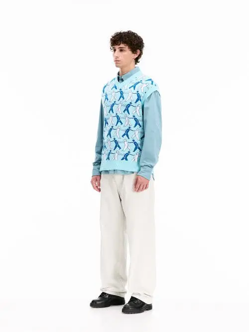 VOWELS Jacquard Knit Vest - Blue