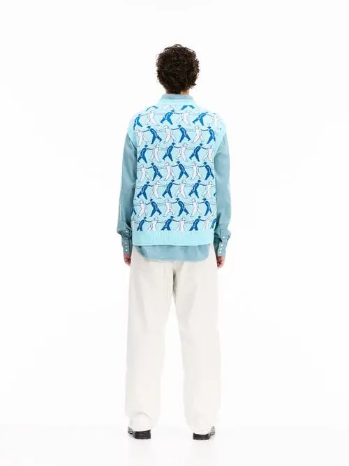 VOWELS Jacquard Knit Vest - Blue