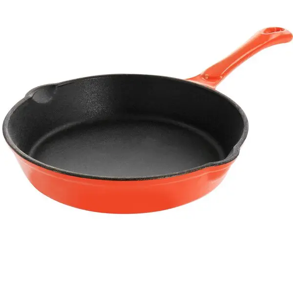 MEGACHEF Enameled Round 8 Inch Preseasoned Cast Iron Frying Pan - Orange