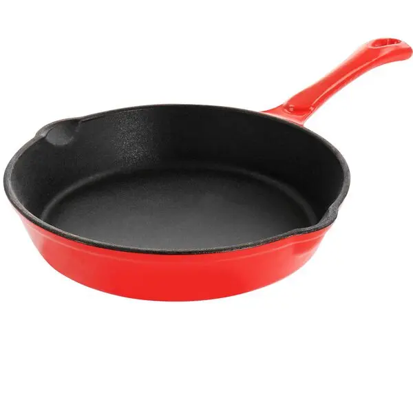 MEGACHEF Enameled Round 8 Inch Preseasoned Cast Iron Frying Pan - Red