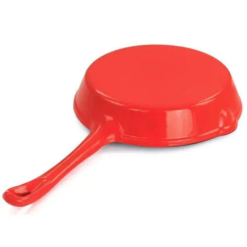 MEGACHEF Enameled Round 8 Inch Preseasoned Cast Iron Frying Pan - Red