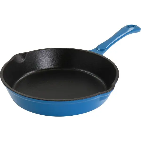 MEGACHEF Enameled Round 8 Inch Preseasoned Cast Iron Frying Pan - Turquoise
