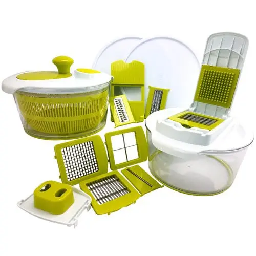 MEGACHEF 10-in-1 Multi-use Salad Spinning Slicer - Green