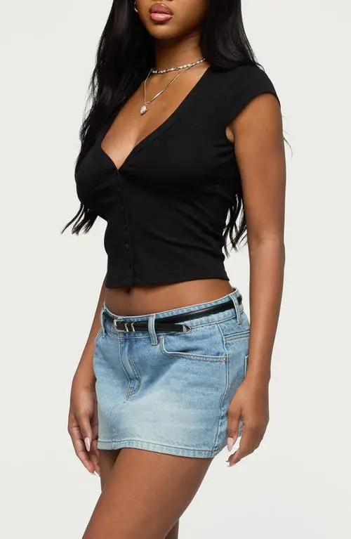 EDIKTED Alza Front Button Crop Top - Black