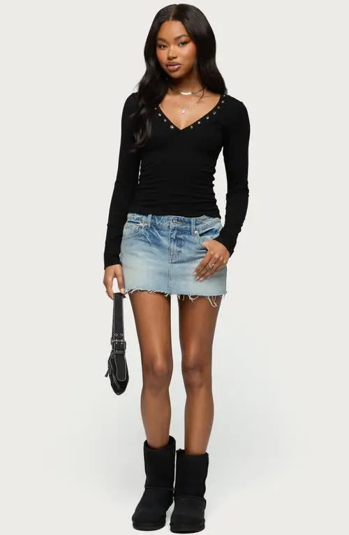 EDIKTED Rossie Studded Long Sleeve T-shirt