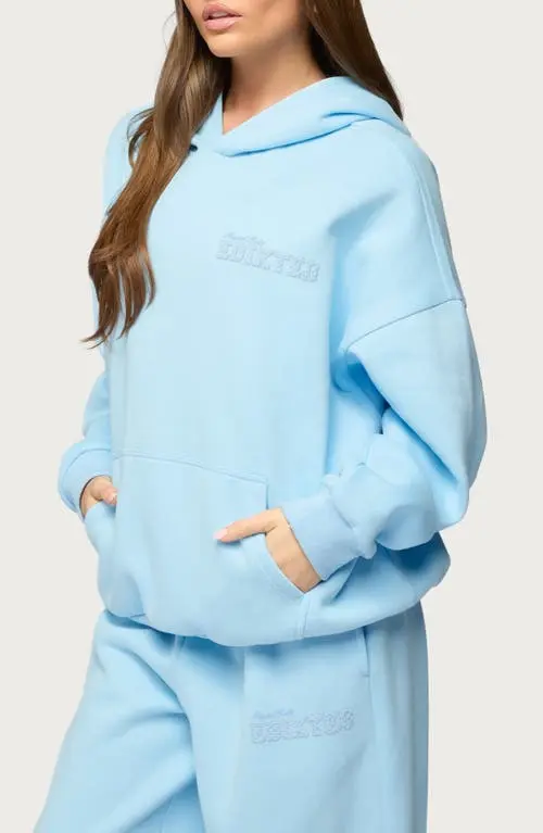 EDIKTED Oversized Hoodie With Floral Logo - Light-blue