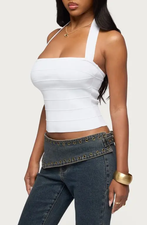 EDIKTED Bandage Crop Halter Top - White