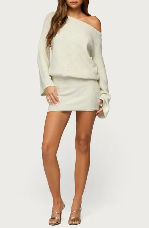 EDIKTED Sequin One-shoulder Knit Mini Dress - Cream