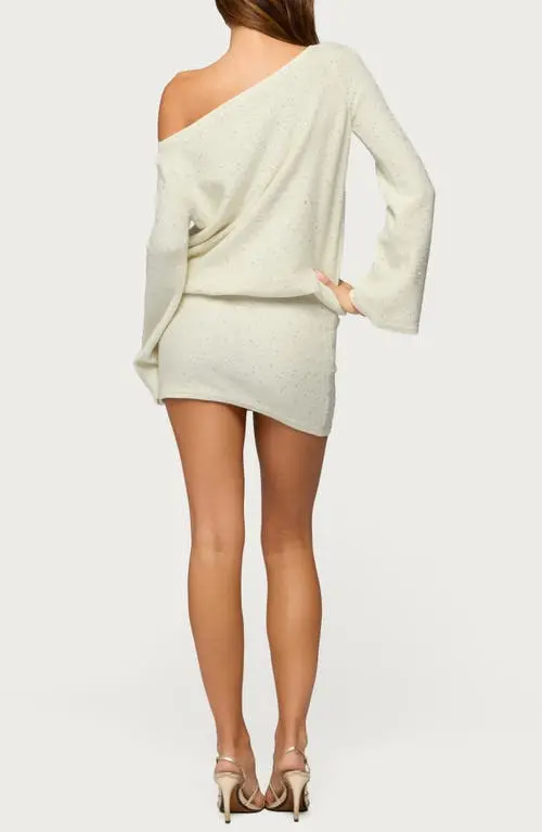 EDIKTED Sequin One-shoulder Knit Mini Dress - Cream