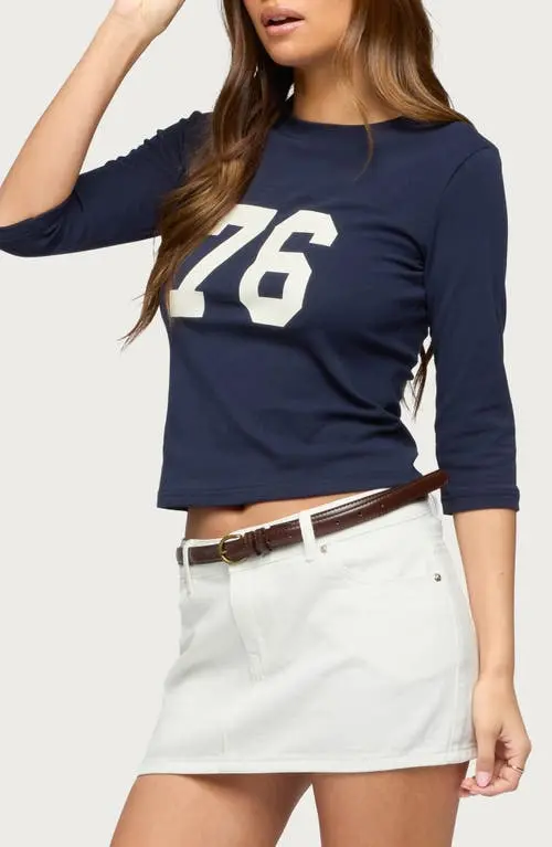 EDIKTED Stretch Cotton Graphic T-shirt - Navy