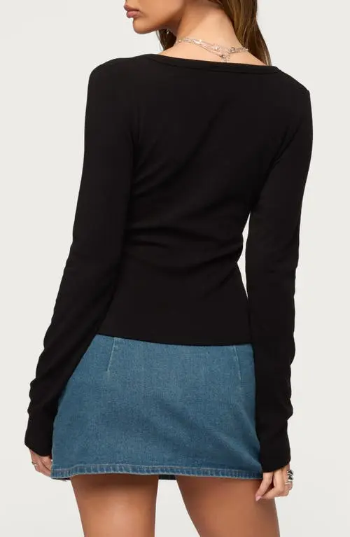 EDIKTED Doron Long Sleeve V-neck Top - Black