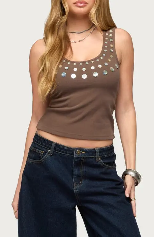 EDIKTED Pearly Button Tank - Brown