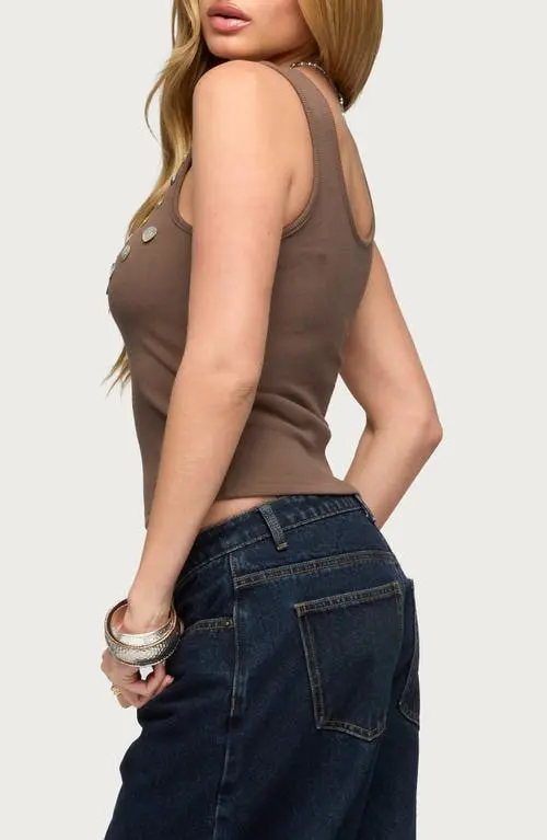 EDIKTED Pearly Button Tank - Brown
