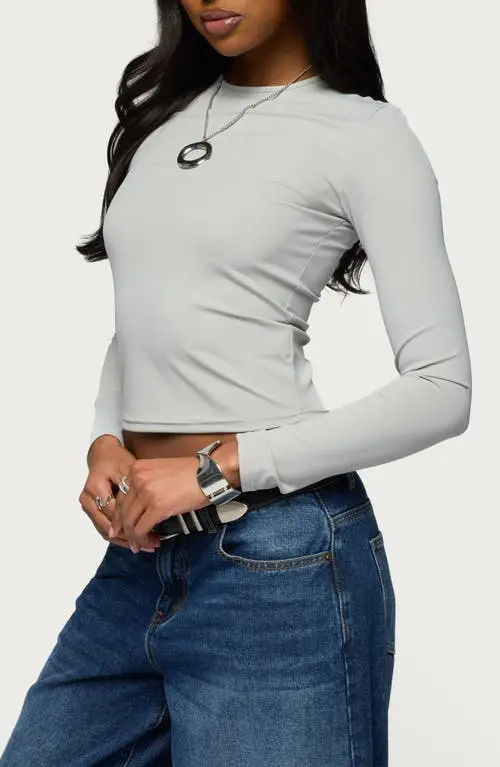 EDIKTED Long Sleeve Crop Top - Gray