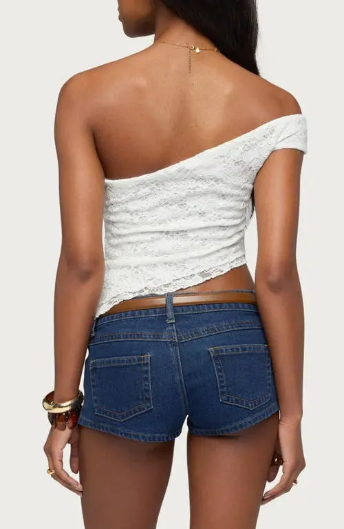 EDIKTED Asymmetric One-shoulder Lace Top - White
