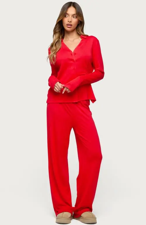 EDIKTED Justina Lounge Button-up Top - Red
