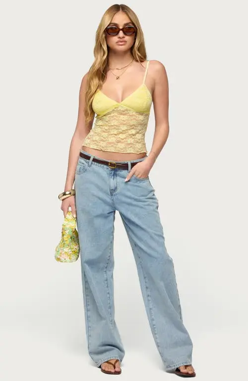 EDIKTED Sheer Lace Crop Camisole - Yellow