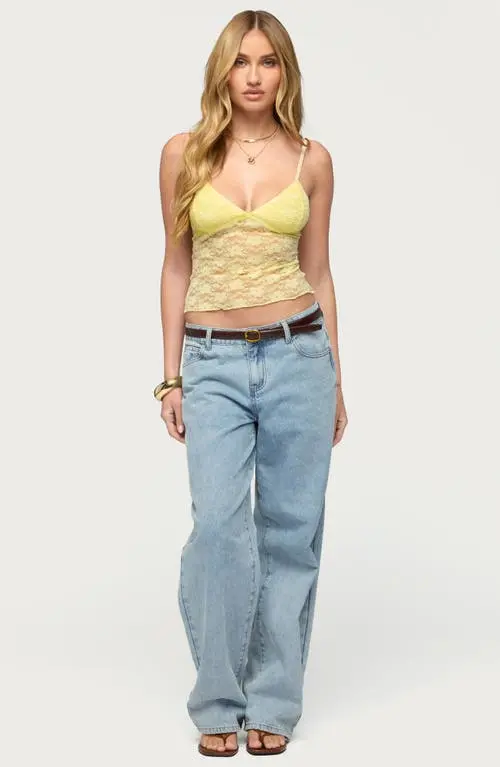 EDIKTED Sheer Lace Crop Camisole - Yellow