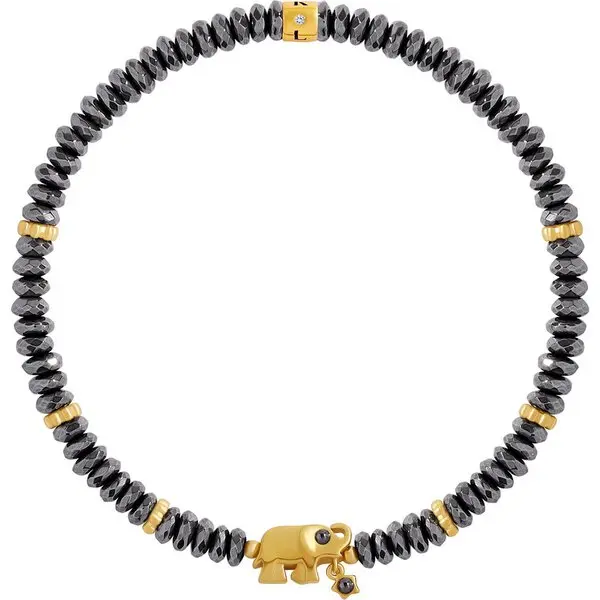 KARMA AND LUCK Silent Sentinel Elephant Hematite Bracelet - Grey/gold