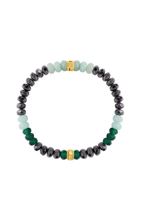 KARMA AND LUCK Aurora Essence Stretch Gemstone Bracelet - Grey/turquoise/green