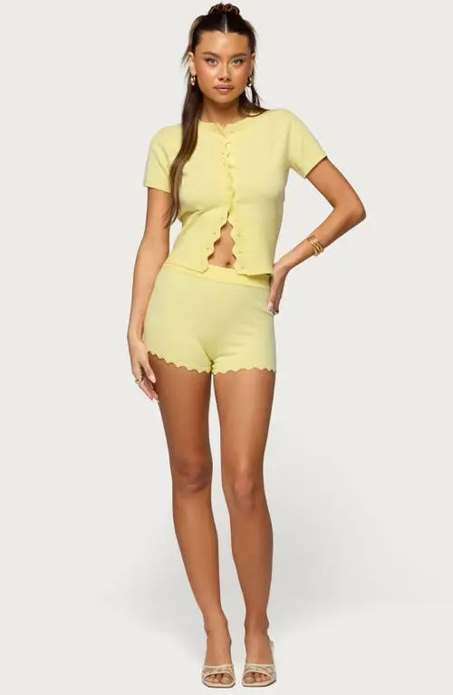 EDIKTED Rosie Scallop Placket Short Sleeve Cardigan