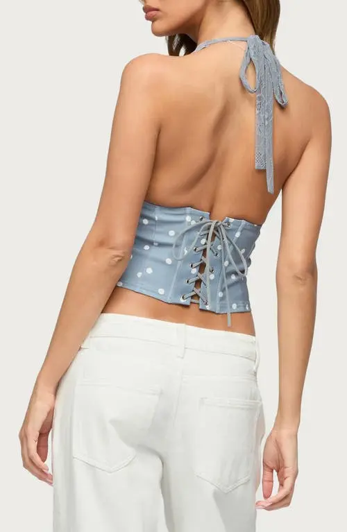 EDIKTED Lace Dot Halter Crop Top