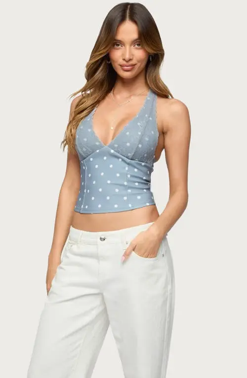 EDIKTED Lace Dot Halter Crop Top