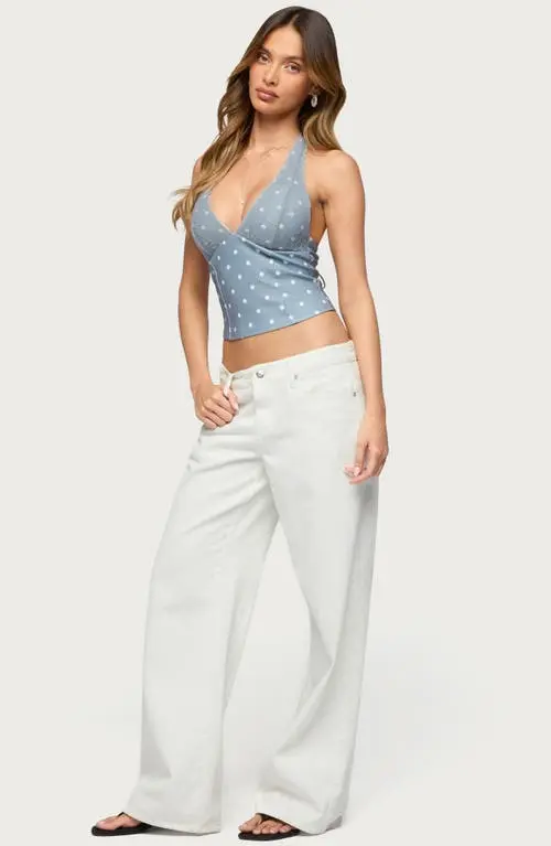EDIKTED Lace Dot Halter Crop Top